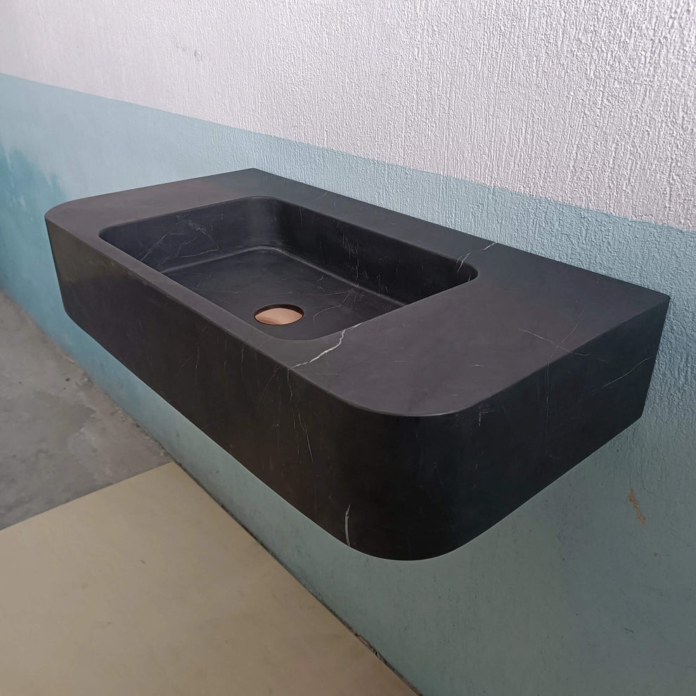 Black Marble Floating Sink - Custom Stone Basin, Console Vanity Sink ...