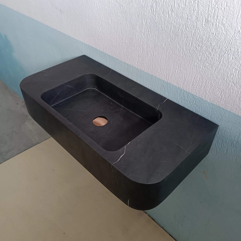 Black Marble Floating Sink - Custom Stone Basin, Console Vanity Sink N ...