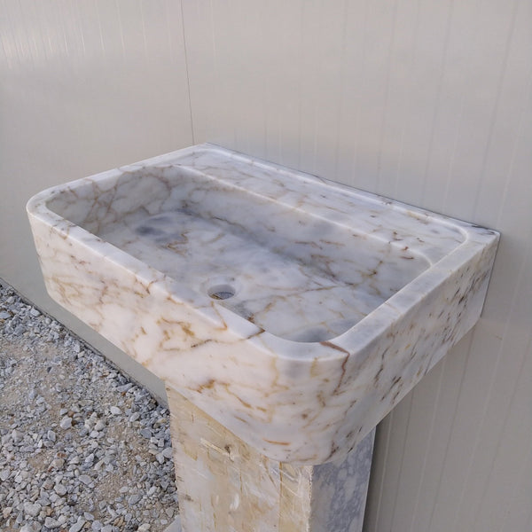 Wall Mount Marble Vanity - Calacatta Gold Sink, Floating Stone Basin ...