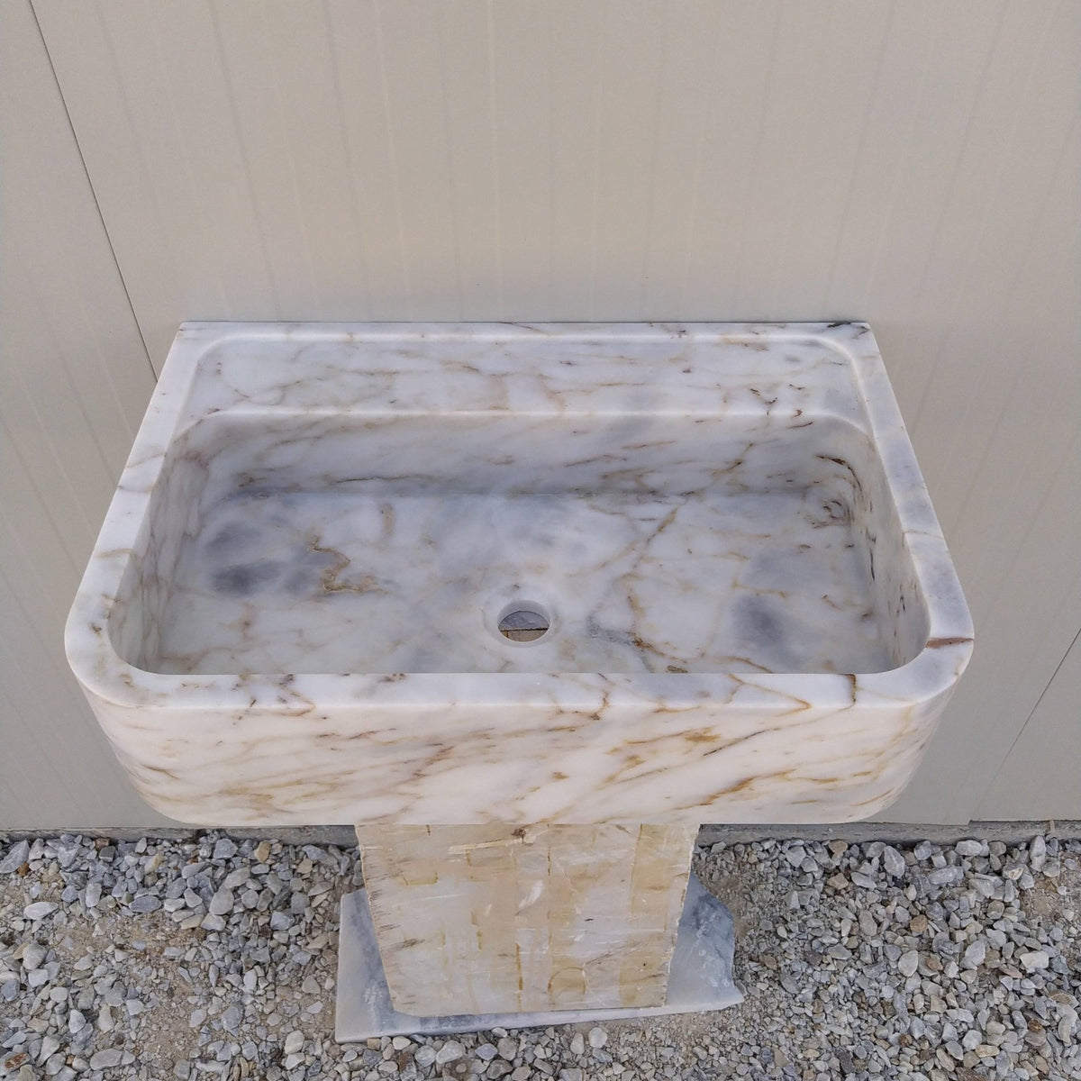 Wall Mount Marble Vanity - Calacatta Gold Sink, Floating Stone Basin ...