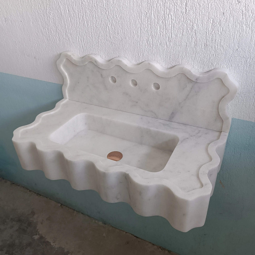 White Stone Carrara Marble Sink - Floating Vanity, Wall Mount Powder R ...